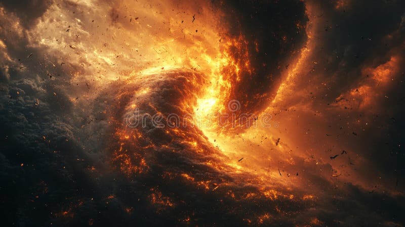 Intense Fire Swirl in a Dark Space Scene with Explosive Energy Stock ...