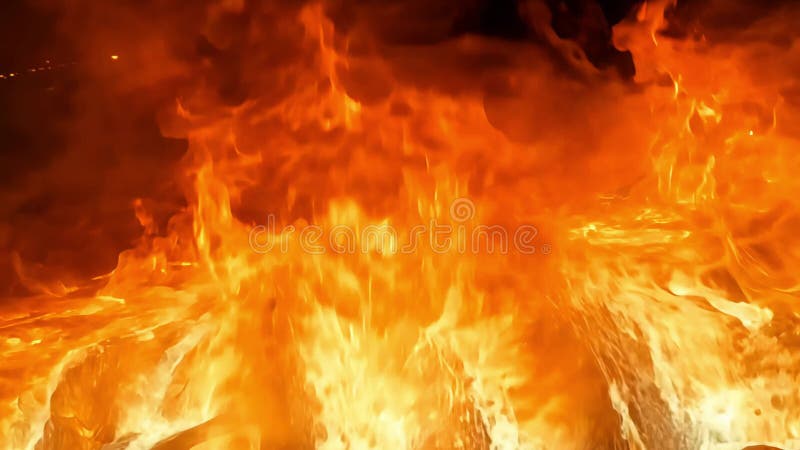 Intense Fire with Tumultuous Flames and Smoke in Night Sky Stock Video ...