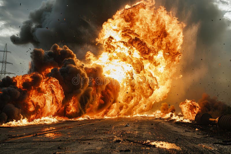Apocalyptic Fire Explosion on Road Stock Image - Image of smoke ...