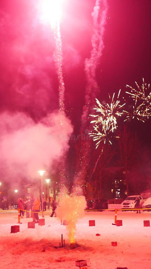 Intense Firework Launch – Red Light Ignites before Explosion Editorial ...