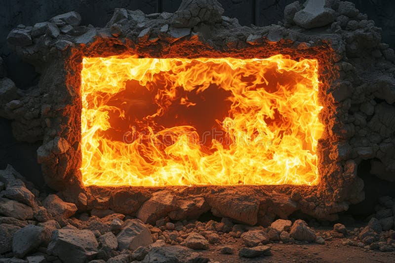 Intense Flames Behind a Broken Wall Stock Illustration - Illustration ...