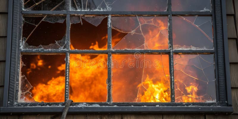Intense Flames Engulf a House through a Broken Window in a Dramatic ...