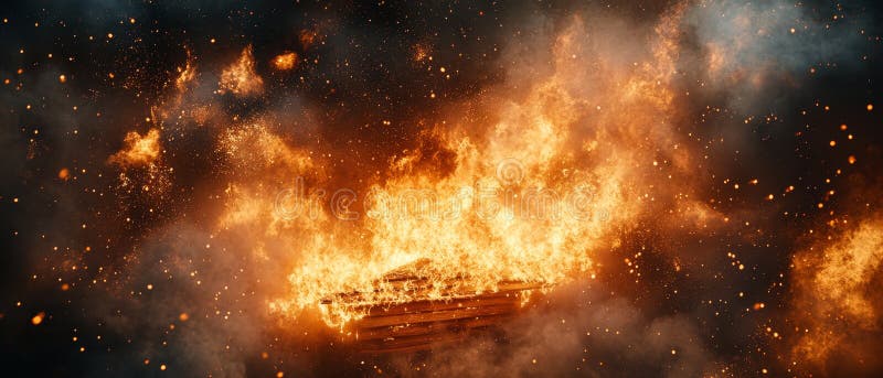 Intense Flames Engulf Wooden Structure, Creating Chaos and Stock ...