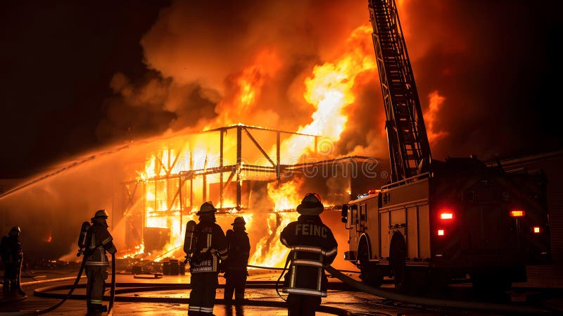 Intense Flames Engulfing Building at Night Stock Illustration ...