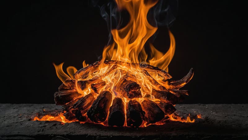 Intense Flames Engulfing a Burning Object on Black Background Stock ...