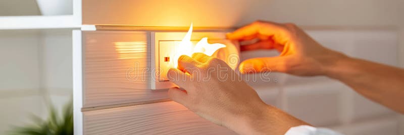 Intense Flames Engulfing an Electrical Socket Mounted on a Wall in a ...