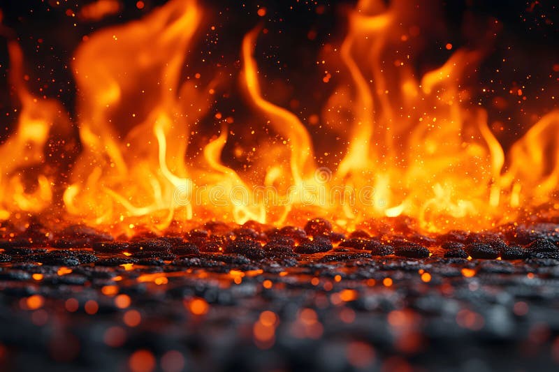 Intense Flames and Glowing Embers in a Fiery Inferno for Dramatic ...