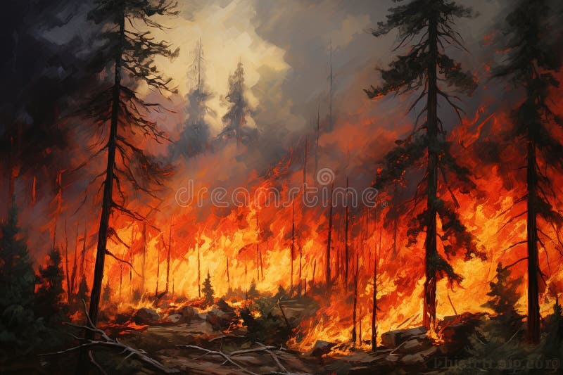 Intense Flames from a Massive Forest Fire. Generative AI Stock ...