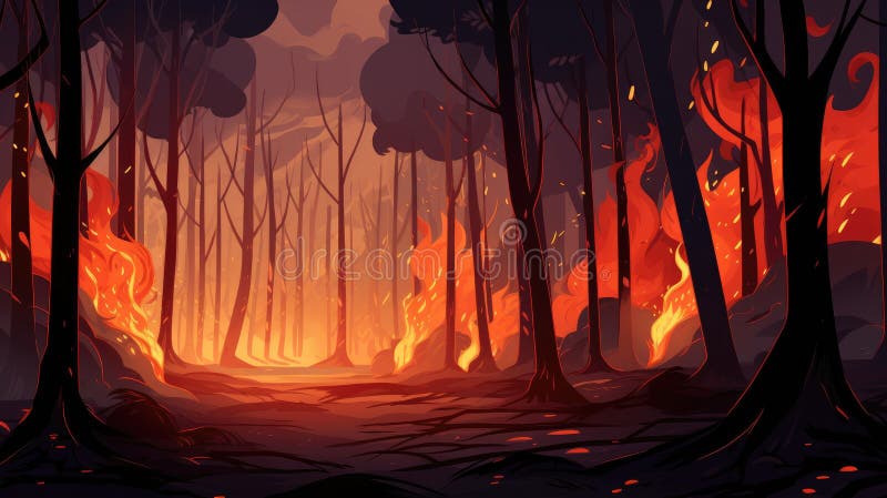 Intense Flames from a Massive Forest Fire. Flames Light Up the Night As ...