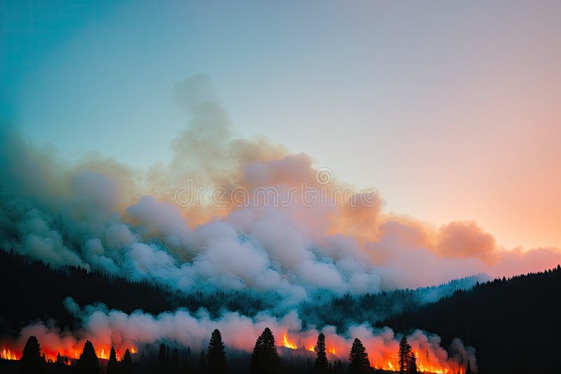 Intense Flames from a Massive Forest Fire, Generative Ai. Flames Light ...