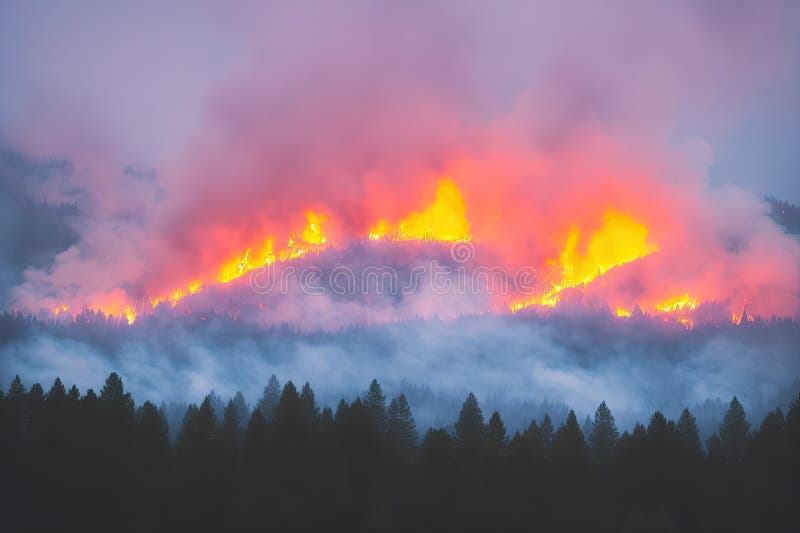 Intense Flames from a Massive Forest Fire, Generative Ai. Flames Light ...