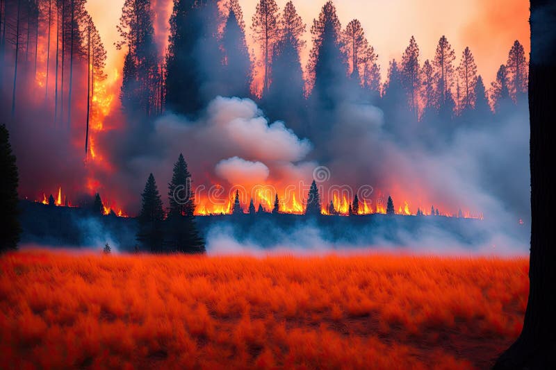 Intense Flames from a Massive Forest Fire, Generative Ai. Flames Light ...