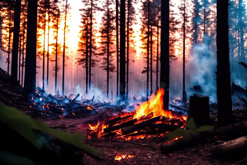 Intense Flames from a Massive Forest Fire, Generative Ai. Flames Light ...