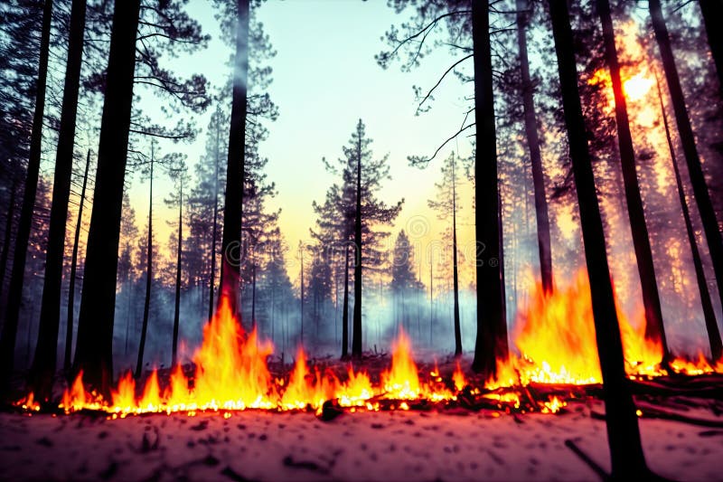 Intense Flames from a Massive Forest Fire, Generative Ai. Flames Light ...