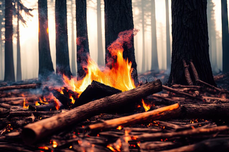 Intense Flames from a Massive Forest Fire, Generative Ai. Flames Light ...