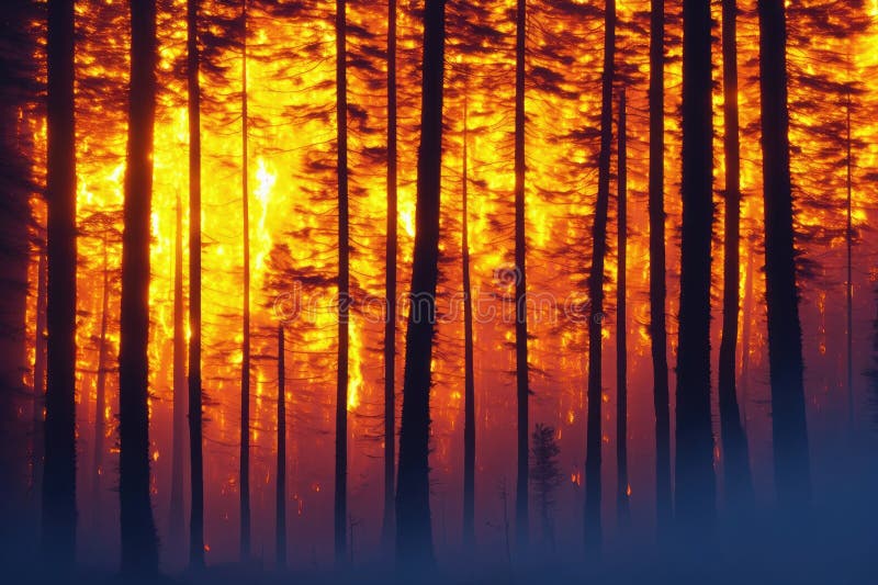 Intense Flames from a Massive Forest Fire, Generative Ai. Flames Light ...