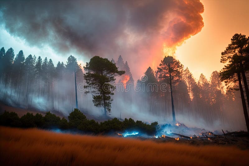 Intense Flames from a Massive Forest Fire, Generative Ai. Flames Light ...