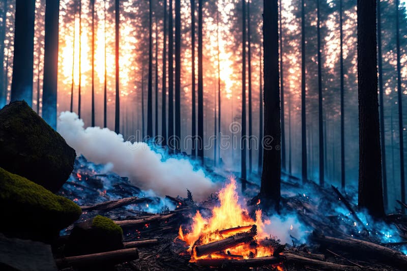 Intense Flames from a Massive Forest Fire, Generative Ai. Flames Light ...