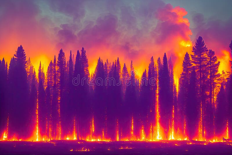 Intense Flames from a Massive Forest Fire, Generative Ai. Flames Light ...