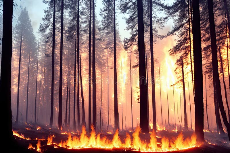 Intense Flames from a Massive Forest Fire, Generative Ai. Flames Light ...