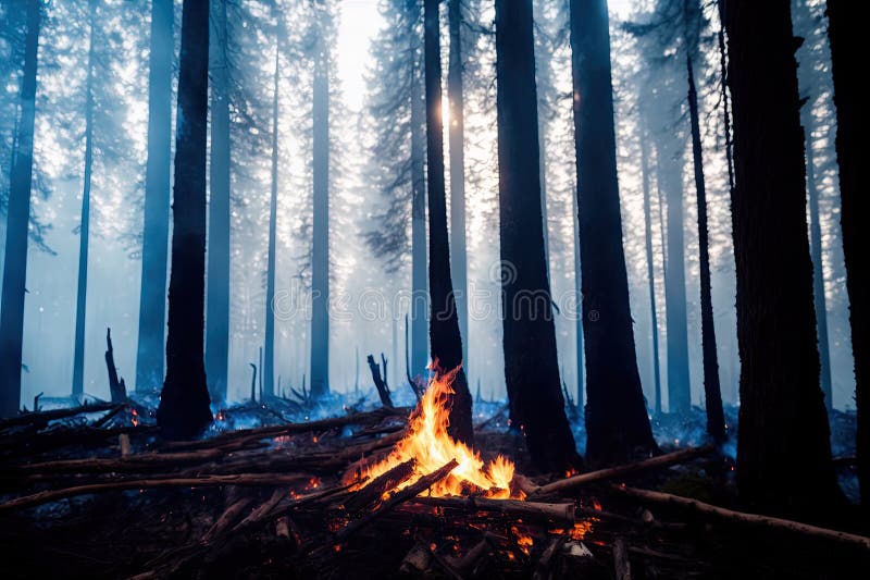 Intense Flames from a Massive Forest Fire, Generative Ai. Flames Light ...