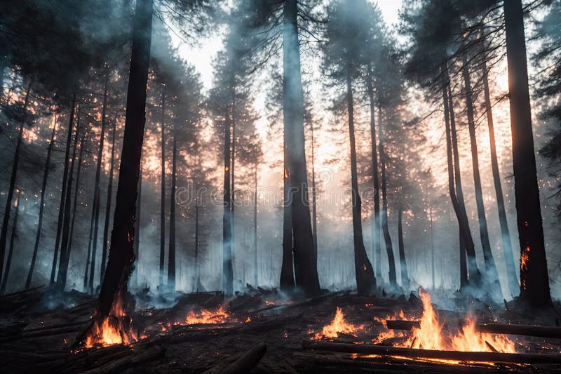 Intense Flames from a Massive Forest Fire, Generative Ai. Flames Light ...