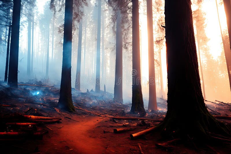 Intense Flames from a Massive Forest Fire, Generative Ai. Flames Light ...