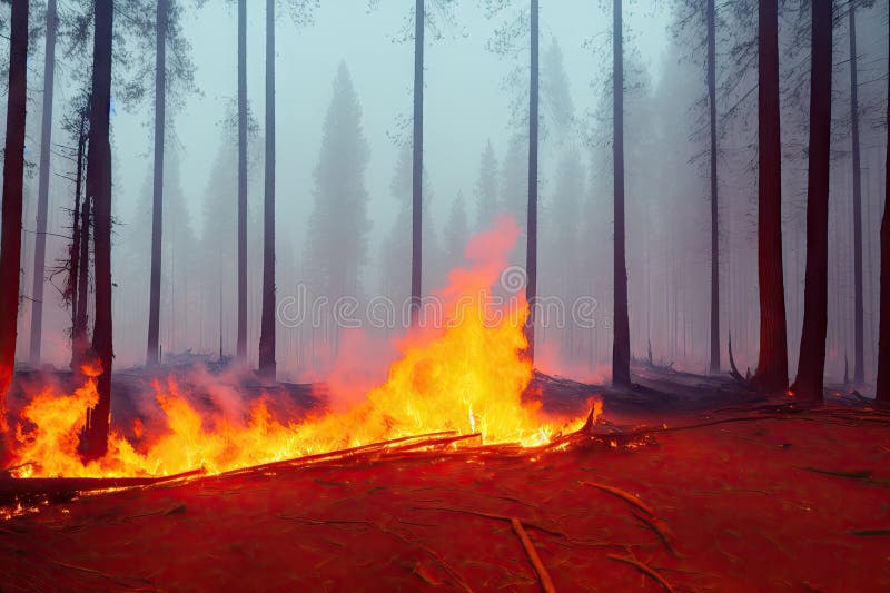 Intense Flames from a Massive Forest Fire, Generative Ai. Flames Light ...