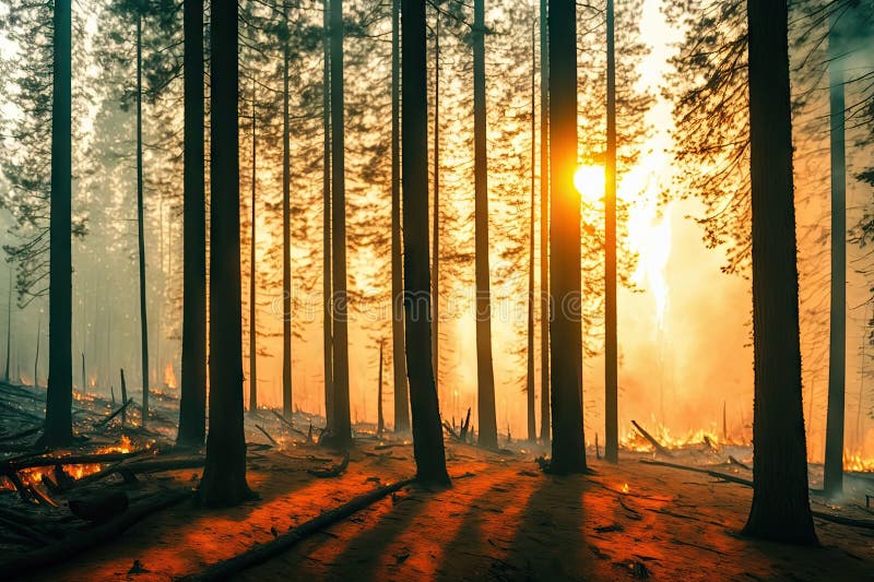 Intense Flames from a Massive Forest Fire, Generative Ai. Flames Light ...