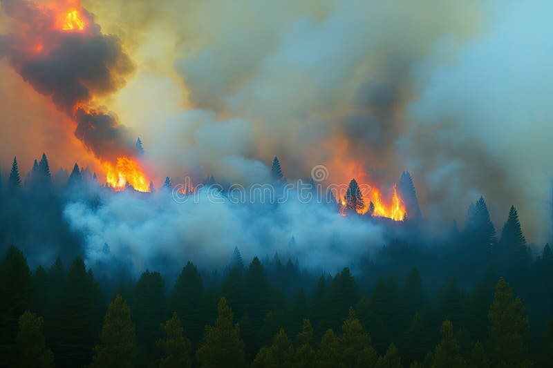 Intense Flames from a Massive Forest Fire, Generative Ai. Flames Light ...