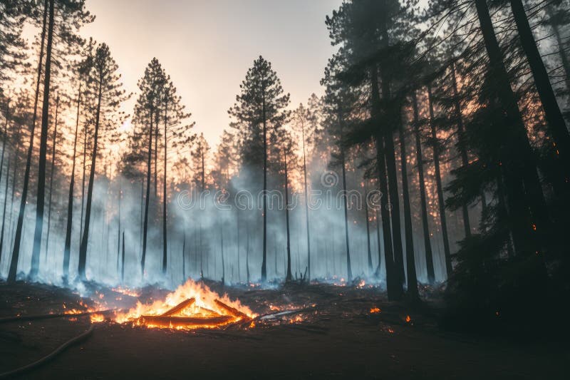 Intense Flames from a Massive Forest Fire, Generative Ai. Flames Light ...