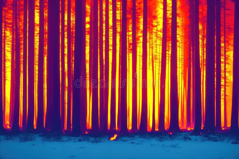 Intense Flames from a Massive Forest Fire, Generative Ai. Flames Light ...