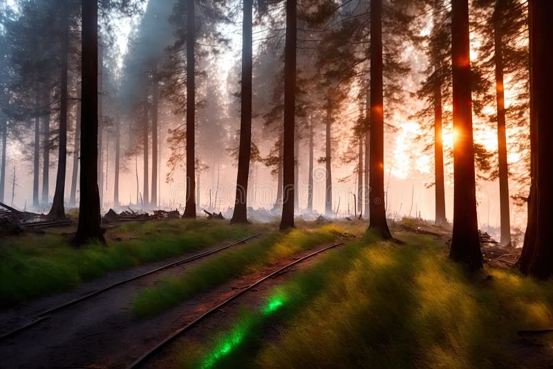 Intense Flames from a Massive Forest Fire, Generative Ai. Flames Light ...