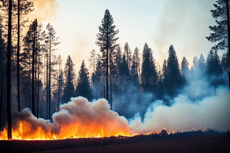 Intense Flames from a Massive Forest Fire, Generative Ai. Flames Light ...