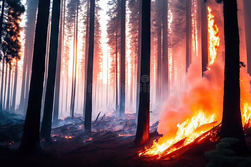 Intense Flames from a Massive Forest Fire, Generative Ai. Flames Light ...