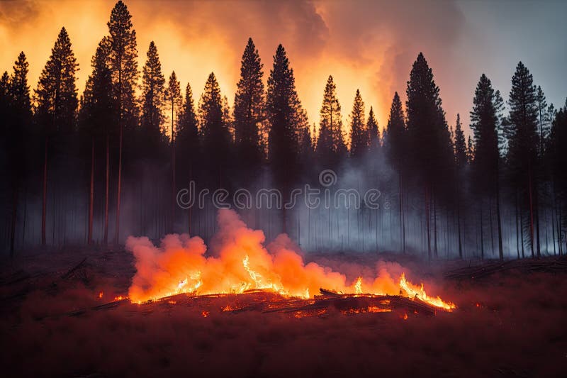 Intense Flames from a Massive Forest Fire, Generative Ai. Flames Light ...