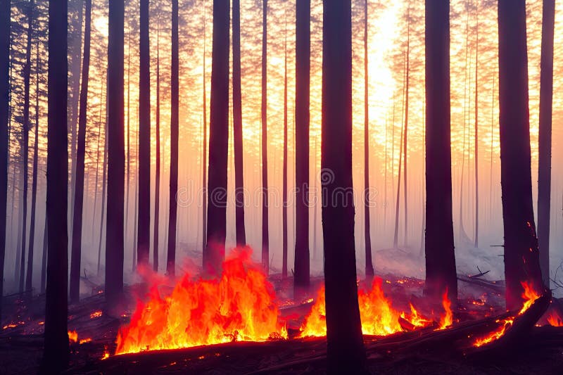 Intense Flames from a Massive Forest Fire, Generative Ai. Flames Light ...