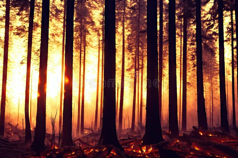 Intense Flames from a Massive Forest Fire, Generative Ai. Flames Light ...