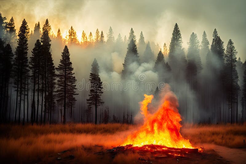 Intense Flames from a Massive Forest Fire, Generative Ai. Flames Light ...