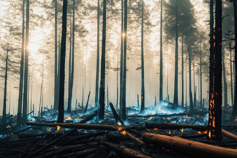 Intense Flames from a Massive Forest Fire, Generative Ai. Flames Light ...