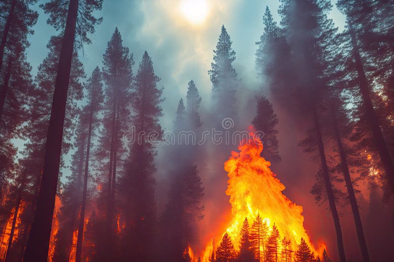 Intense Flames from a Massive Forest Fire, Generative Ai. Flames Light ...