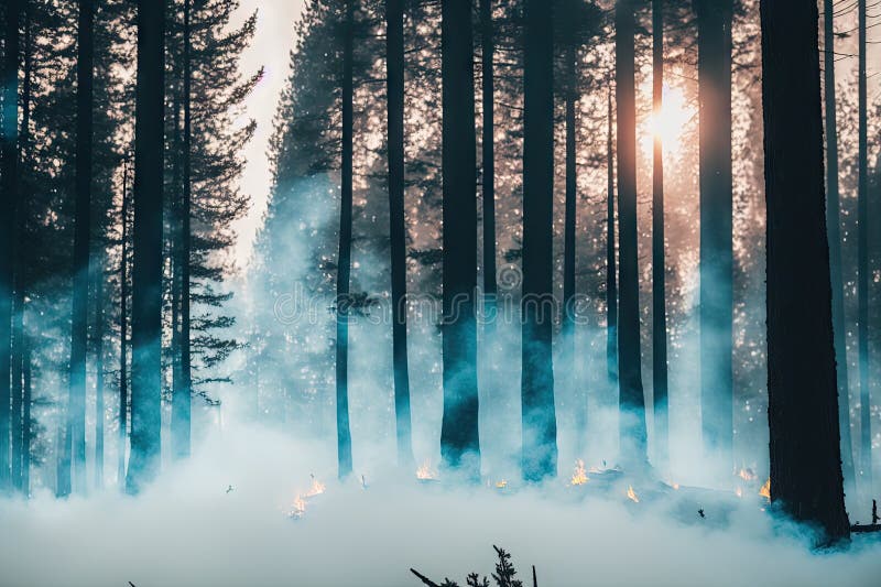 Intense Flames from a Massive Forest Fire, Generative Ai. Flames Light ...