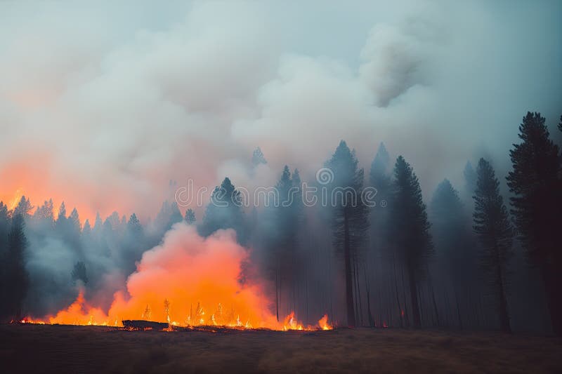 Intense Flames from a Massive Forest Fire, Generative Ai. Flames Light ...