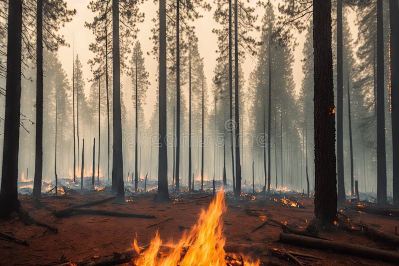 Intense Flames from a Massive Forest Fire, Generative Ai. Flames Light ...