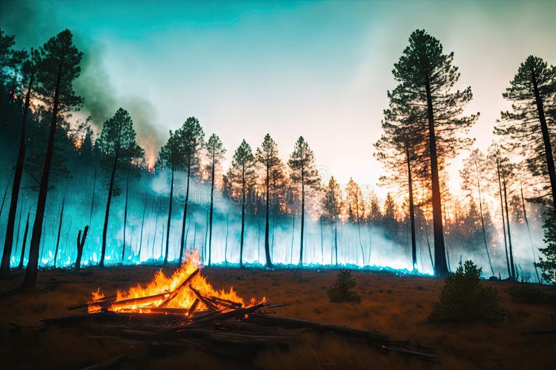 Intense Flames from a Massive Forest Fire, Generative Ai. Flames Light ...