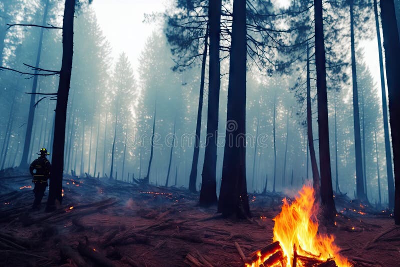 Intense Flames from a Massive Forest Fire, Generative Ai. Flames Light ...