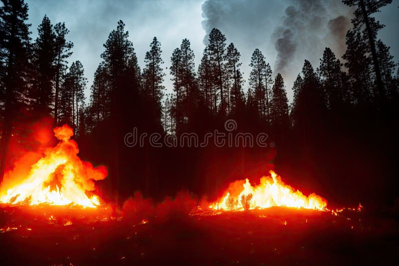 Intense Flames from a Massive Forest Fire, Generative Ai. Flames Light ...
