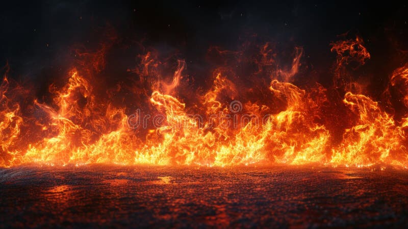 Intense Flames Rising Against a Dark Background, Capturing the Essence ...