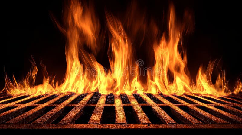 Intense Flames Rising from Grate in Dramatic Night Scene Stock Image ...