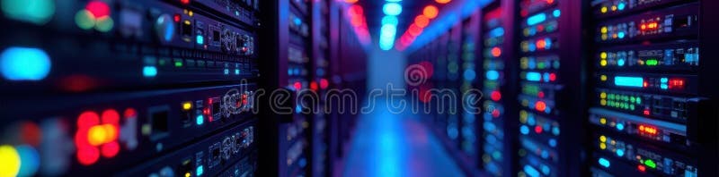 Intense Focus on Server Configuration Amidst Colorful Data Center ...